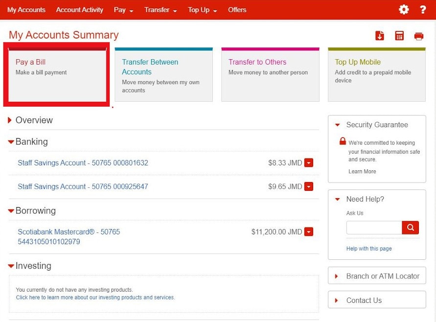 Scotia Online - How to pay a bill | Scotiabank TCI